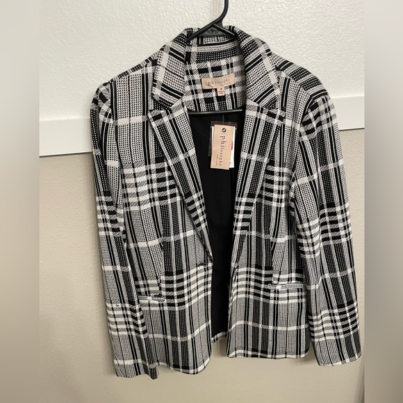 Jackets & Coats | Unique Plaid Black And White Blazer Medium | Poshmark